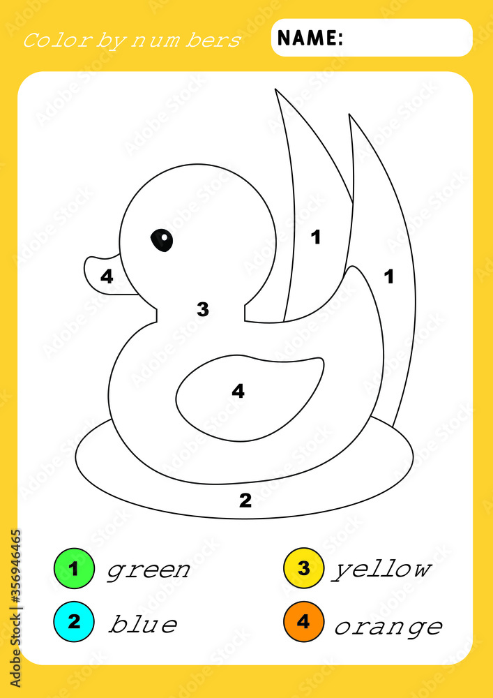 Coloring page with duck bird. Color by numbers educational children ...
