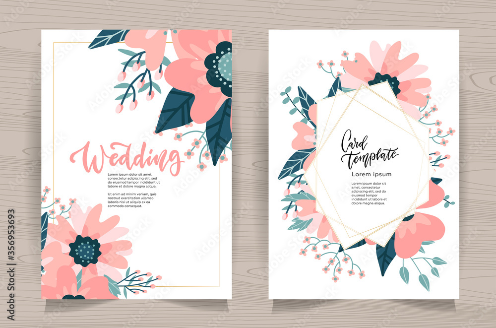 Wedding Invitation Card Front Back Side Set. Template Design, Rose hip ...