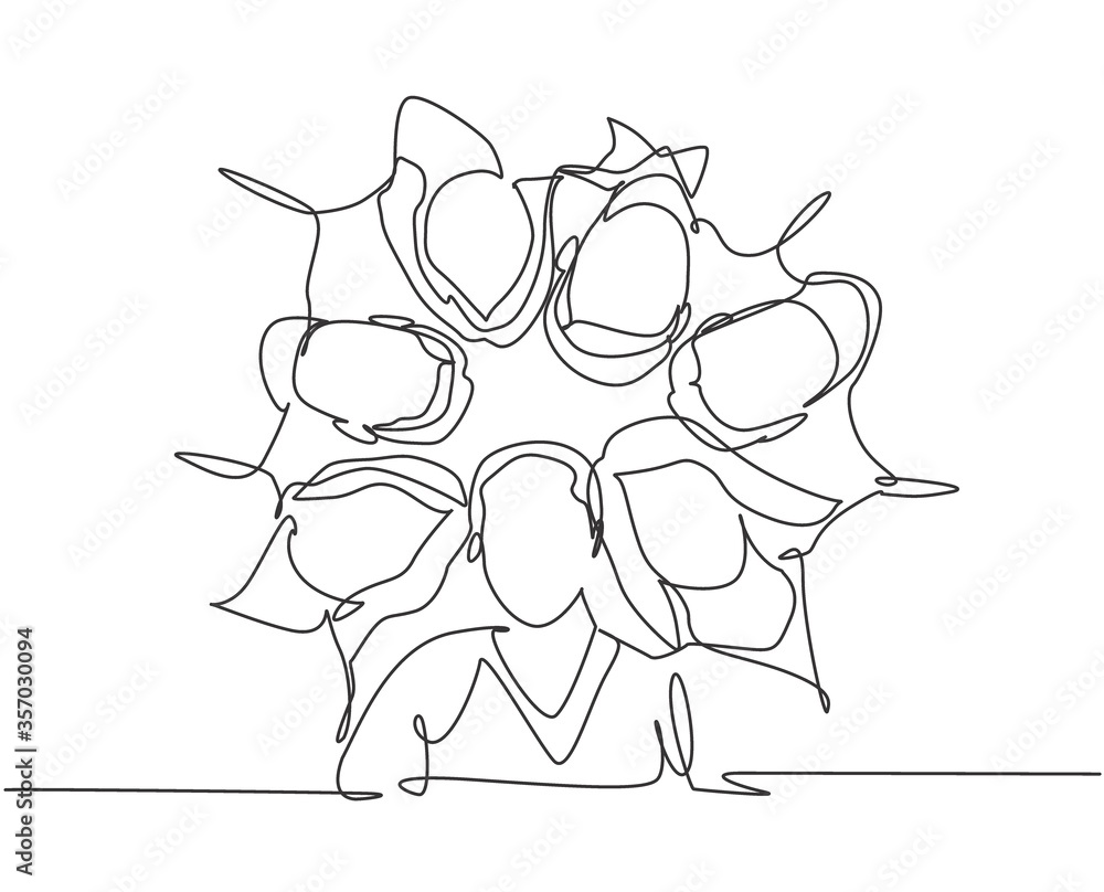 One line drawing of group of businessman and businesswoman creating ...