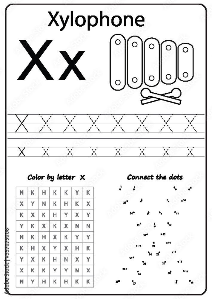 Writing A-Z, alphabet, exercises game for kids. Writing letter X Stock ...