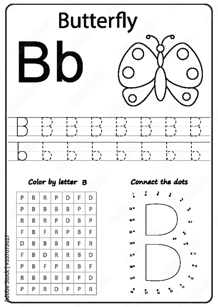 Writing A-Z, alphabet, exercises game for kids. Writing letter B Stock ...