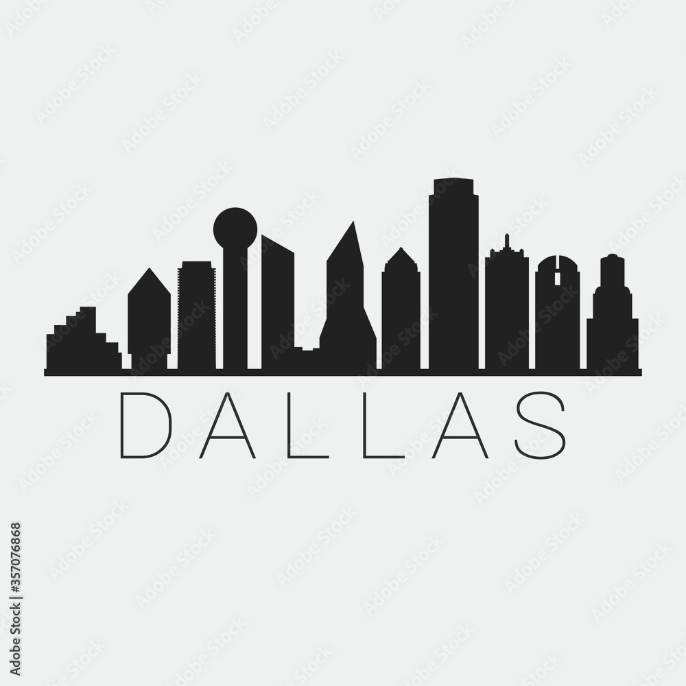 Dallas Texas. The Skyline in Silhouette of City. Black Design Vector ...