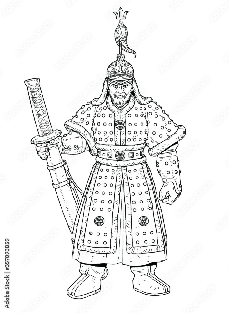 Vetor Vector illustration of admiral Yi Sun-shin. He was a Korean naval ...