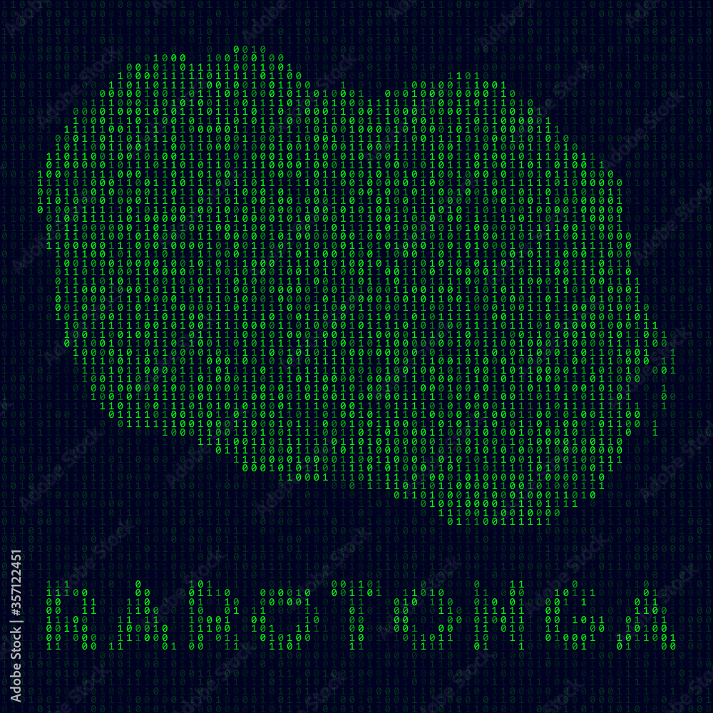 Digital Rarotonga logo. Island symbol in hacker style. Binary code map ...