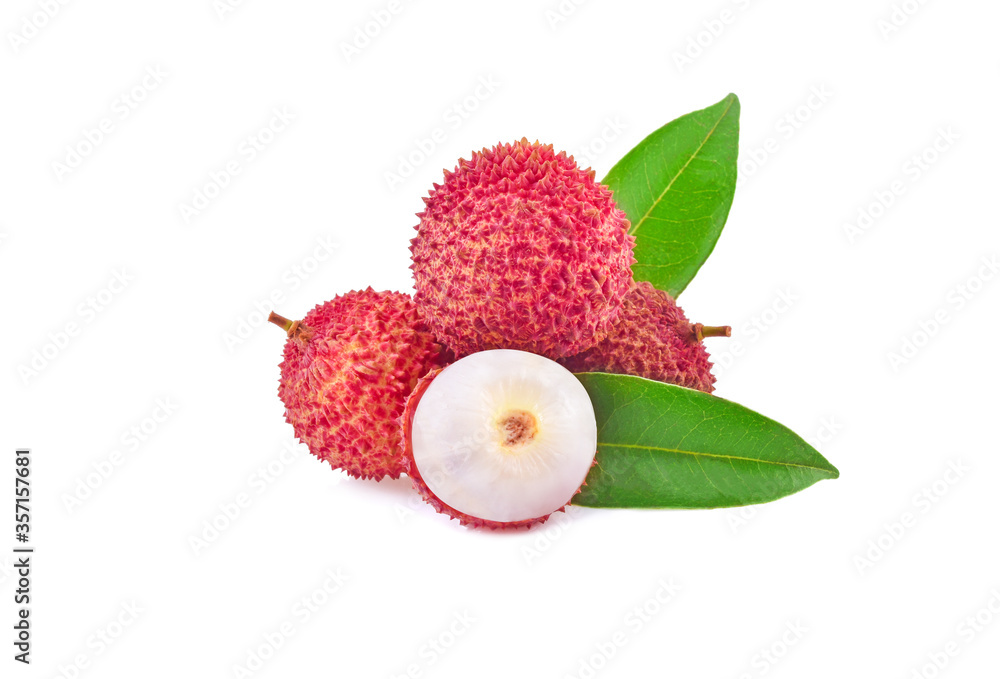 Lychee with leaves isolated on white background. Stock Photo | Adobe Stock