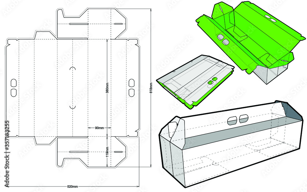 Cake Box with handle and Die-cut Pattern. The .eps file is full scale ...