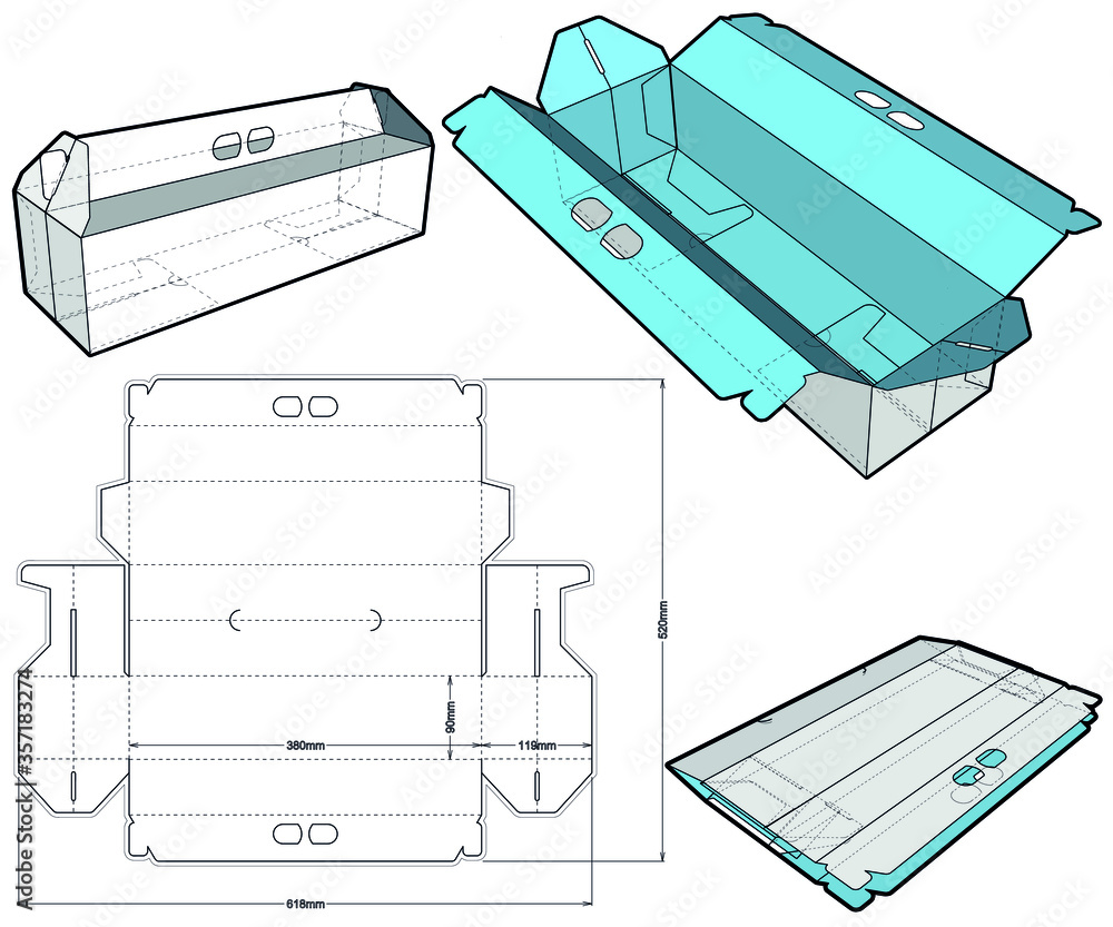 Cake Box with handle and Die-cut Pattern. The .eps file is full scale ...