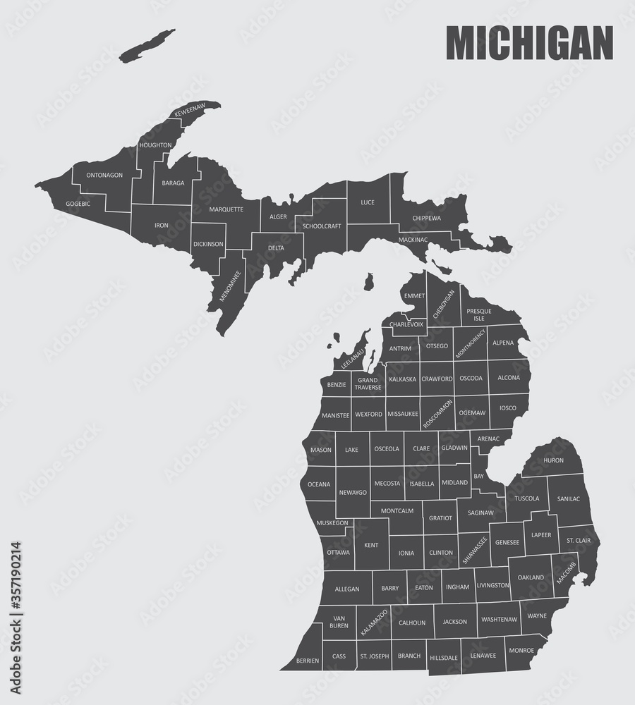 The Michigan State County Map with labels Stock Vector | Adobe Stock