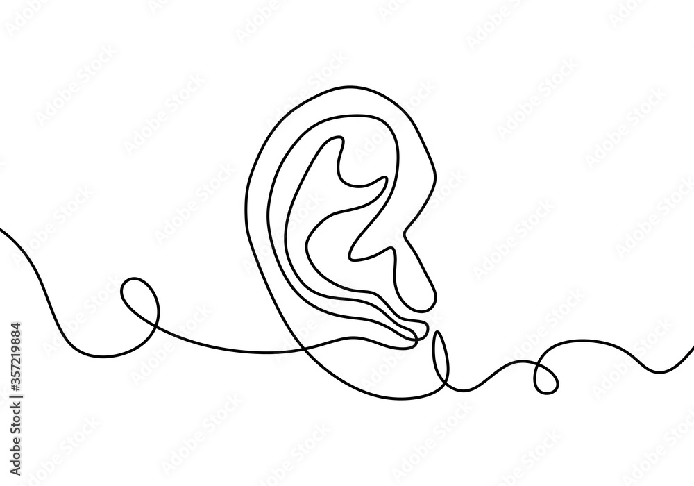 Drawing a continuous line of human ear. World deaf day simple one ...