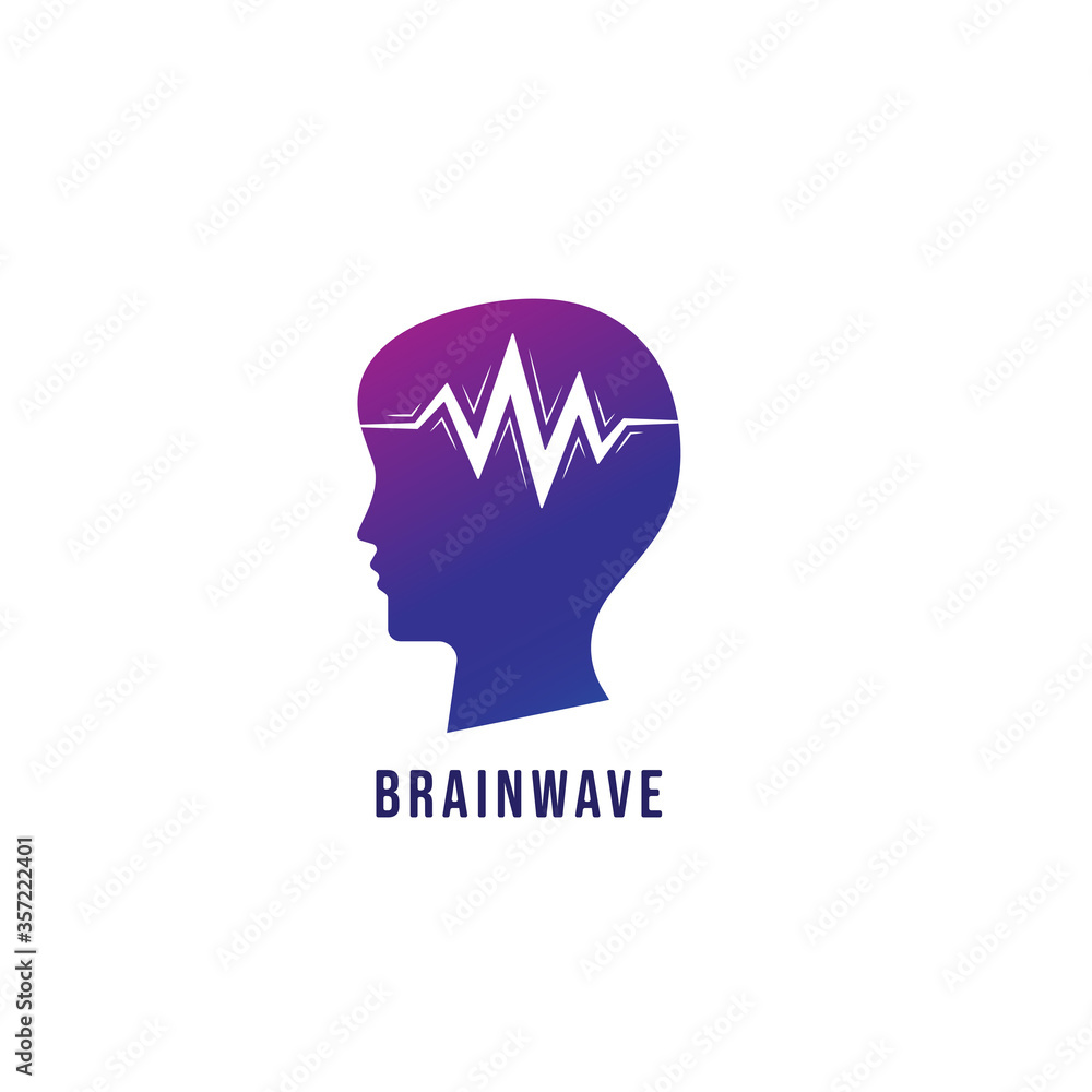 Brainwave logo design template. Silhouette of people head with pulse ...