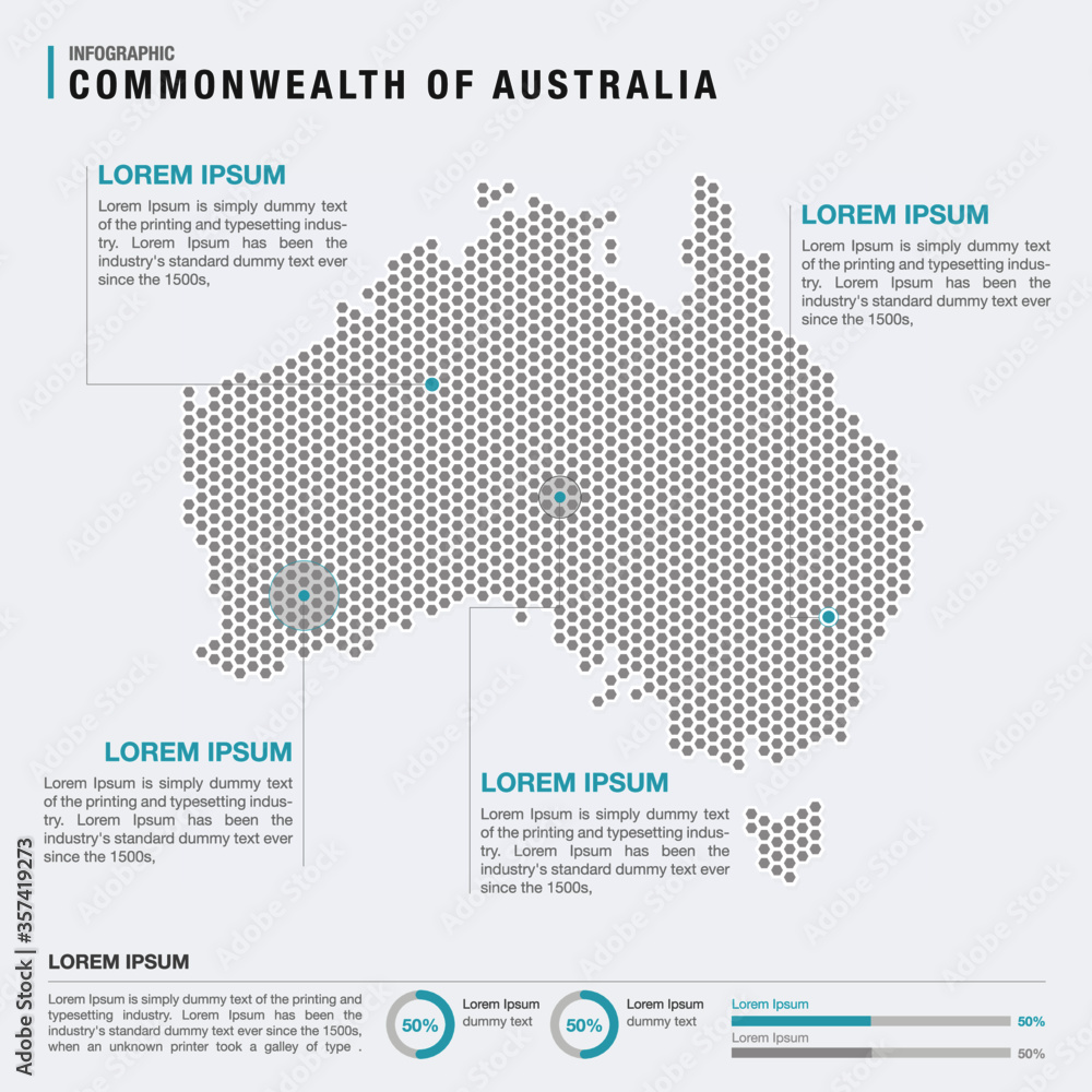Australia country map infographics vector with pointer marks and circle ...