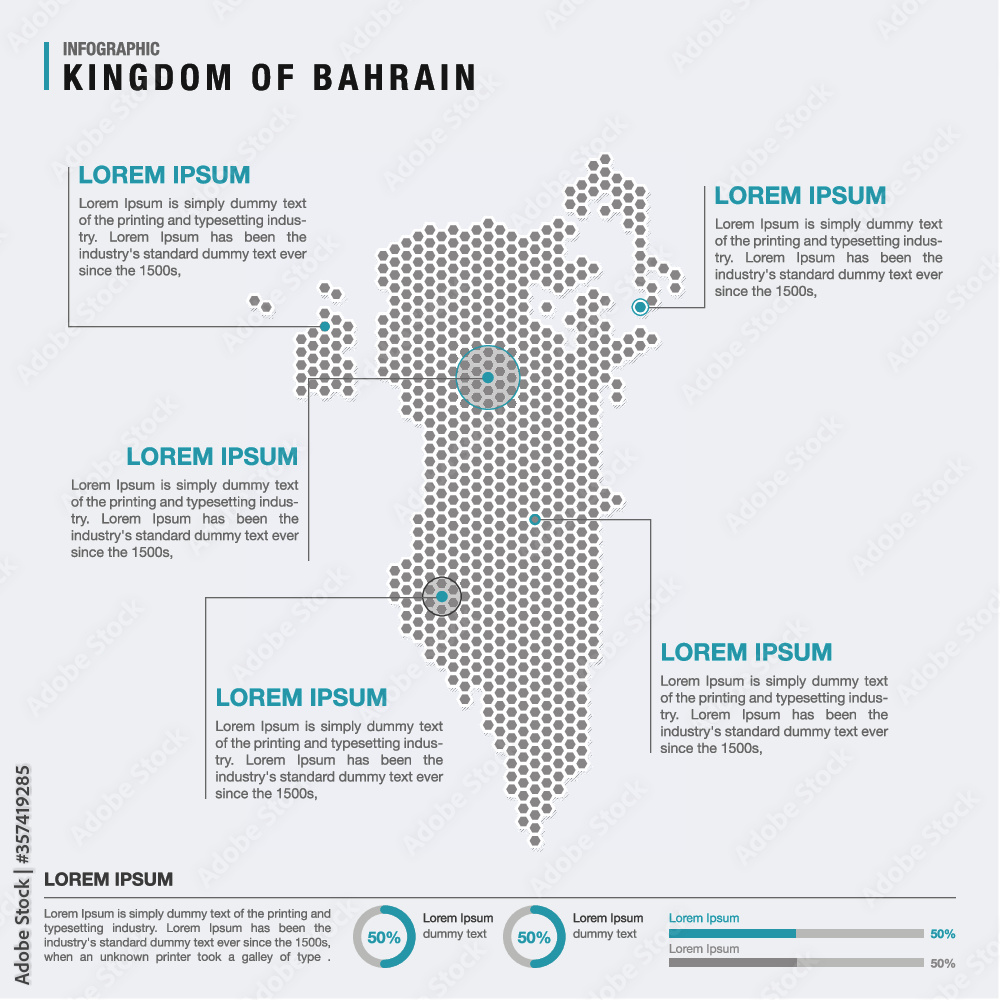 Bahrain country map infographics vector with pointer marks and circle ...