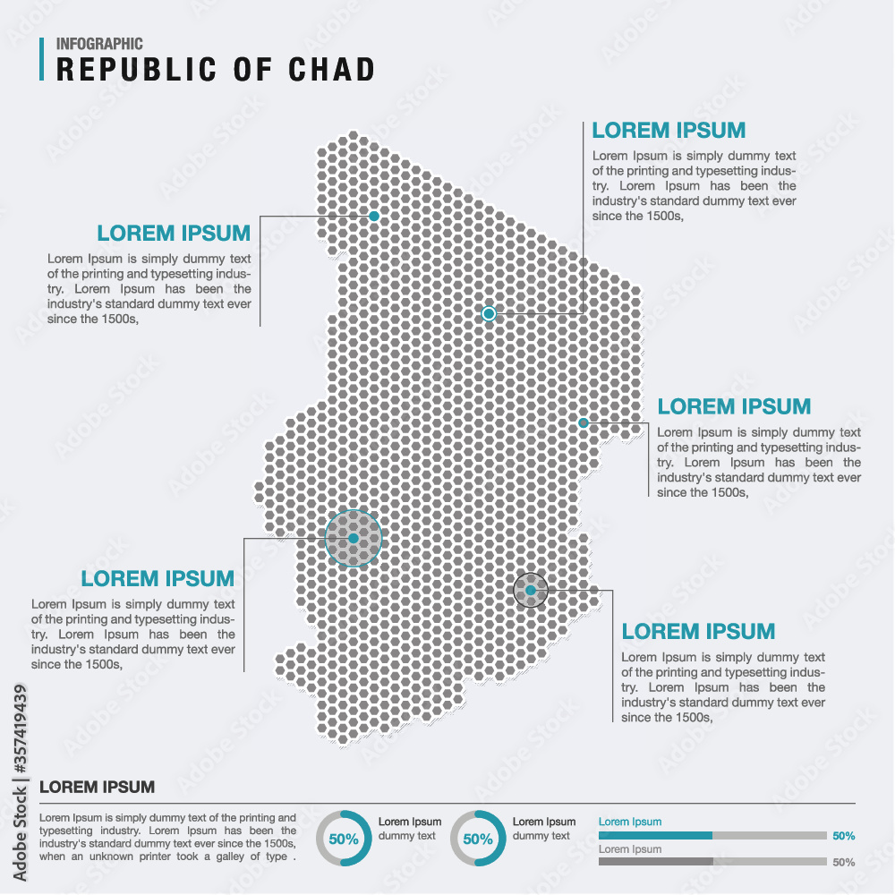 Chad country map infographics vector with pointer marks and circle ...