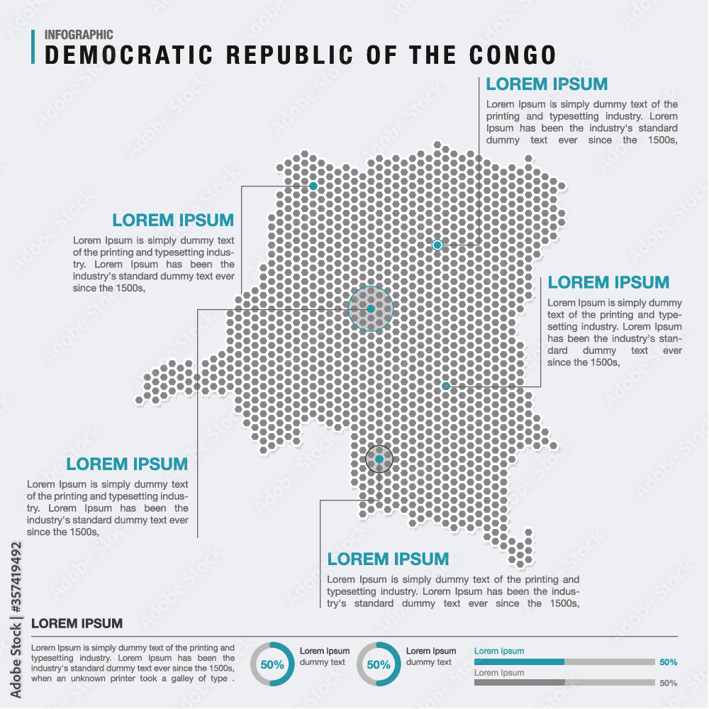 DR Congo country map infographics vector with pointer marks and circle ...