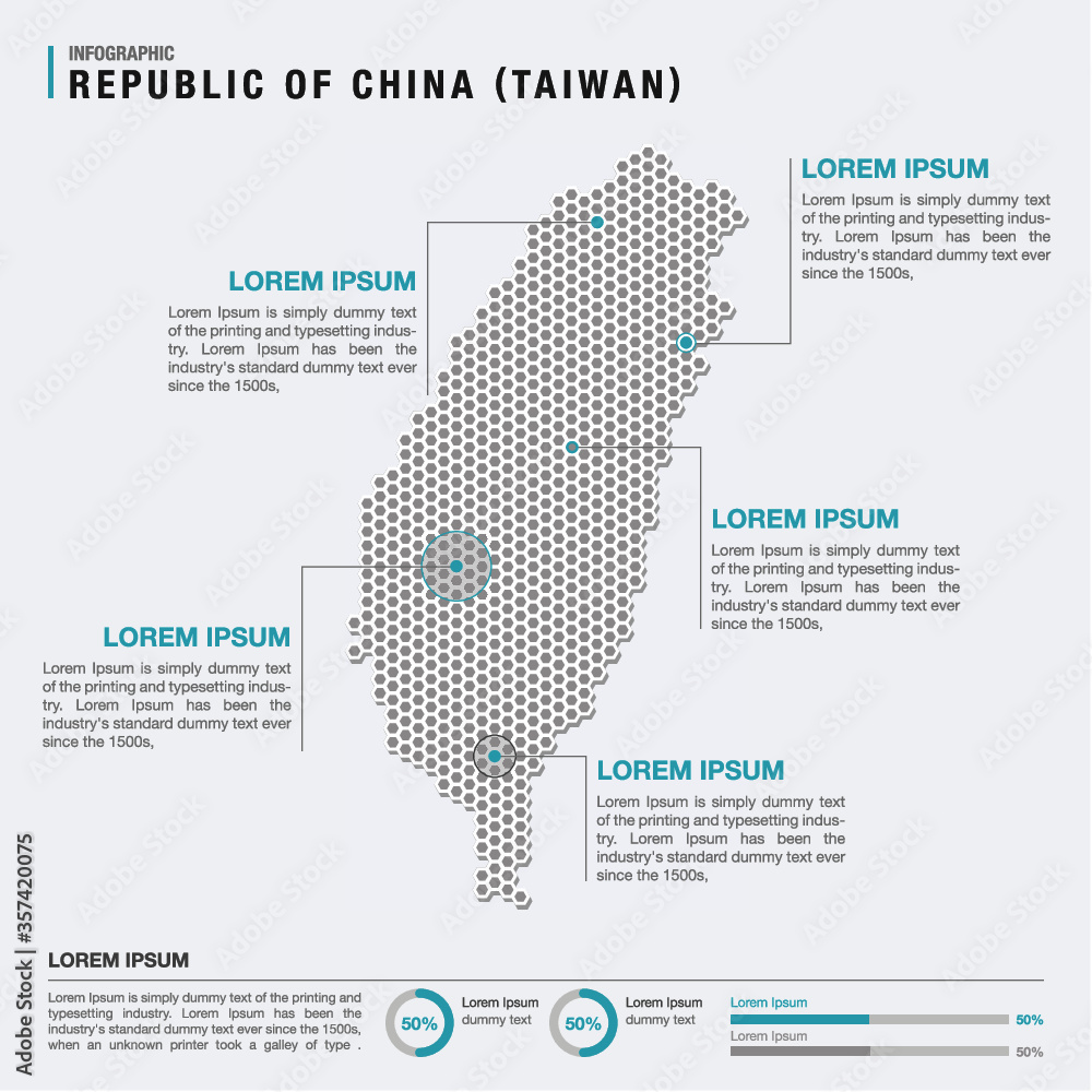 Taiwan country map infographics vector with pointer marks and circle ...