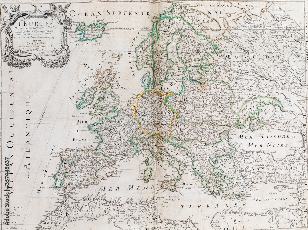 Old map of Europe - From an 1656 Atlas of Geography from P. du Val ...