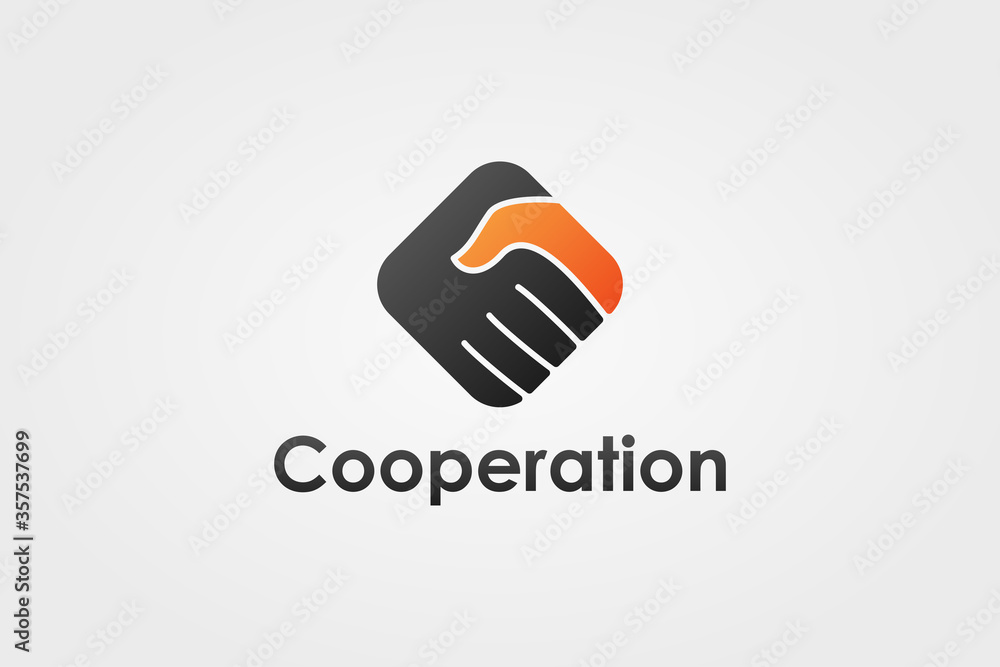 Handshake Logo. Two Hands Make a Deal in Black and Red Square Rounded ...