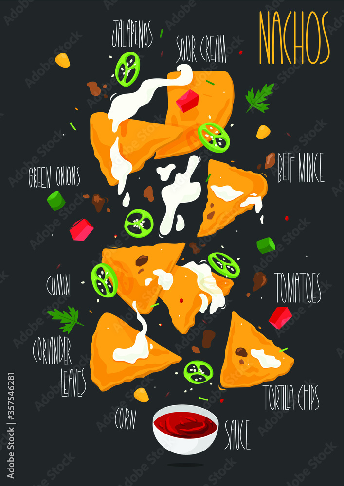 Nachos. Mexican nacho corn tortilla chips. Vector Illustration Stock ...