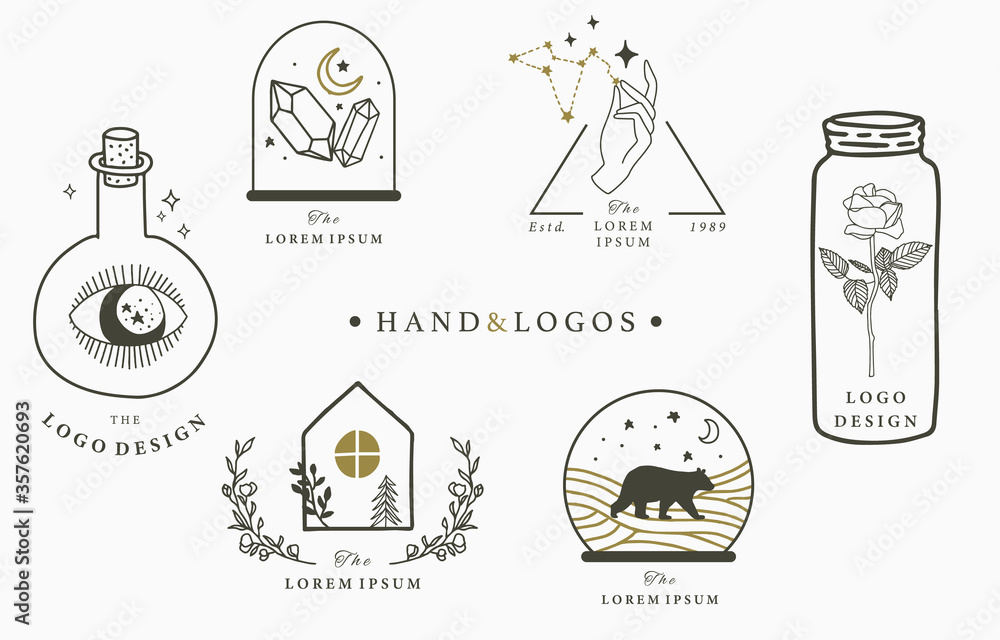 Beauty occult logo collection with hand, flower, rose.Vector ...