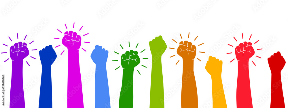 Set hands up proletarian revolution, clenched fist hand. Raised fist ...