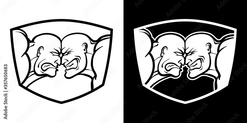 Confrontation of two parties, vs. Rage and anger on faces, against each ...