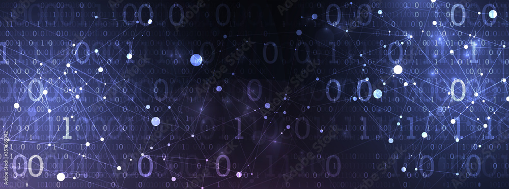 Technology background with plexus effect. Big data concept. Binary computer code. Vector ...