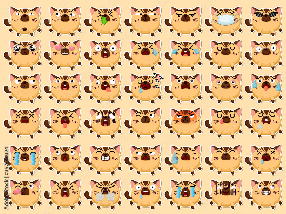 Cartoon emoji cats set icons stickers emoticons. Cartoon animal ...