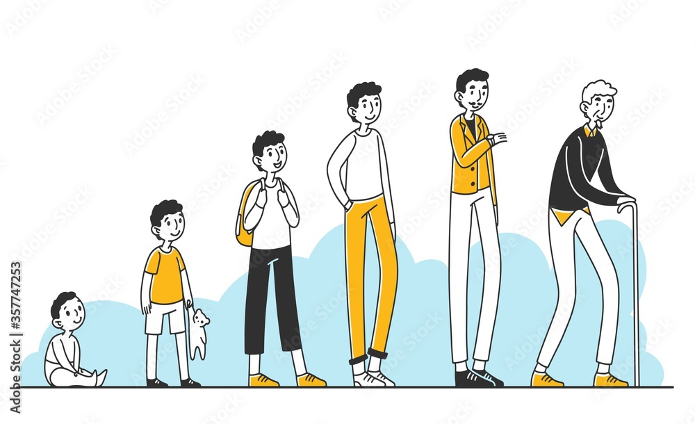 Man in different ages. Male character in ages of infant, child ...