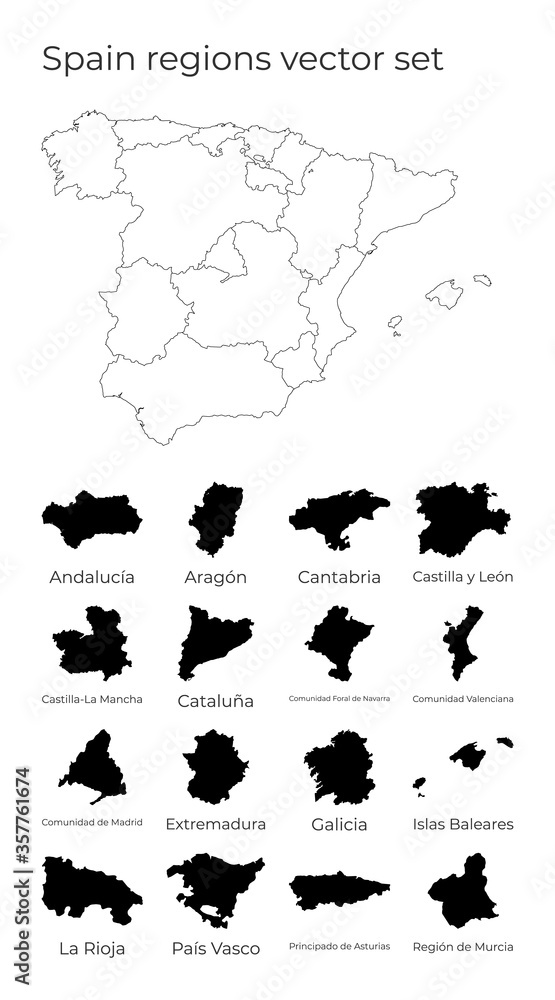 Spain map with shapes of regions. Blank vector map of the Country with ...
