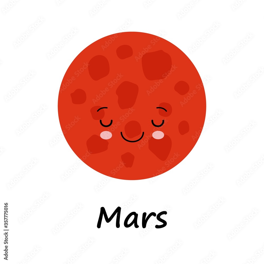Vector cartoon illustration of cute smiling Mars face. Colorful Vector ...