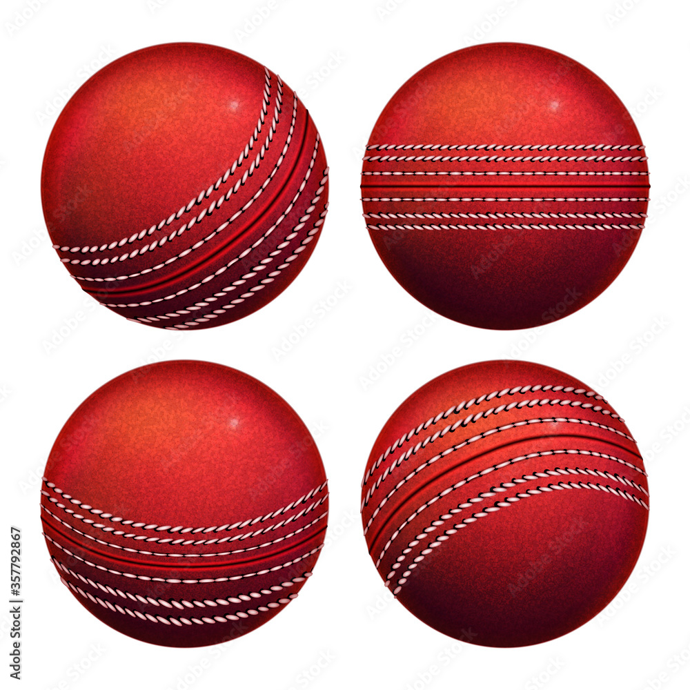 Cricket Leather Ball Sportive Equipment Set Vector. Collection Of ...