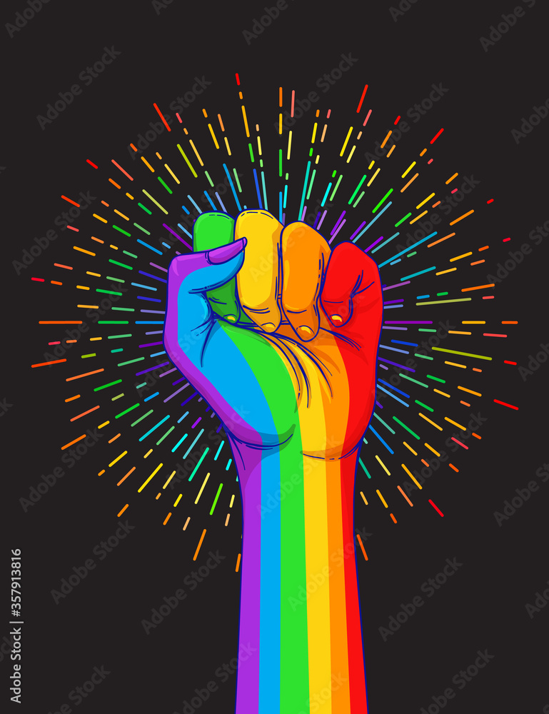 LGBT poster design. Rainbow fist raised up. Gay Pride. LGBTQ concept ...