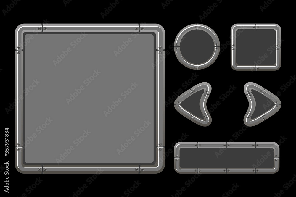 Vector game ui kit. Template metal menu of graphical GUI and buttons ...