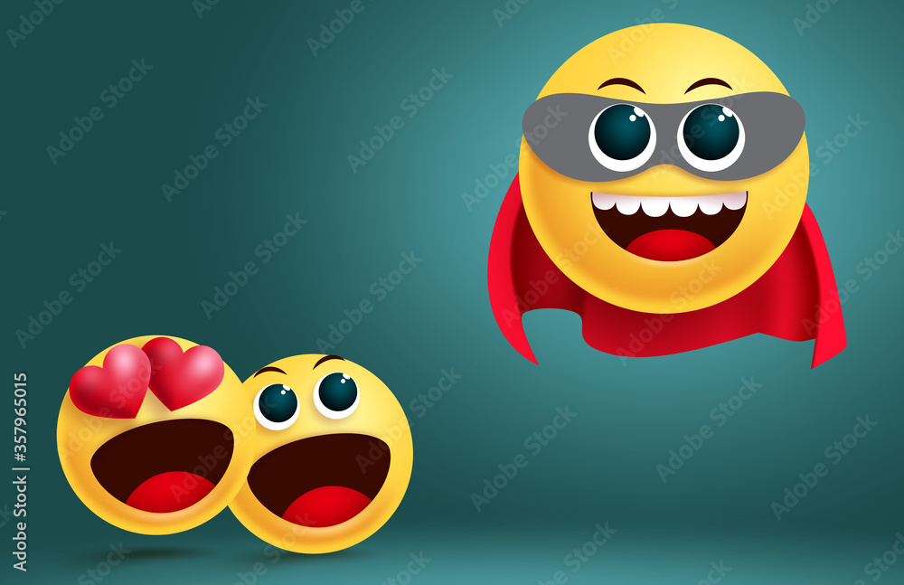 Smiley emoji super hero vector design. Fiction hero emoji brave ...