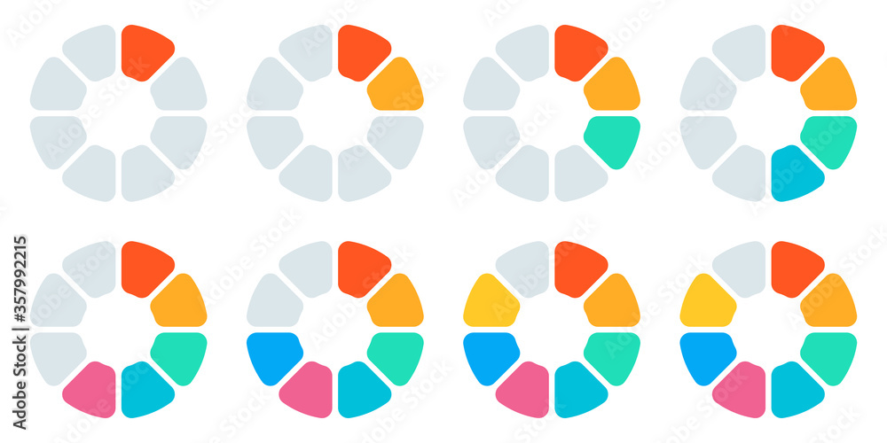 Pie chart set. Circle diagram design. Circular graph with 2, 3, 4, 5, 6 ...