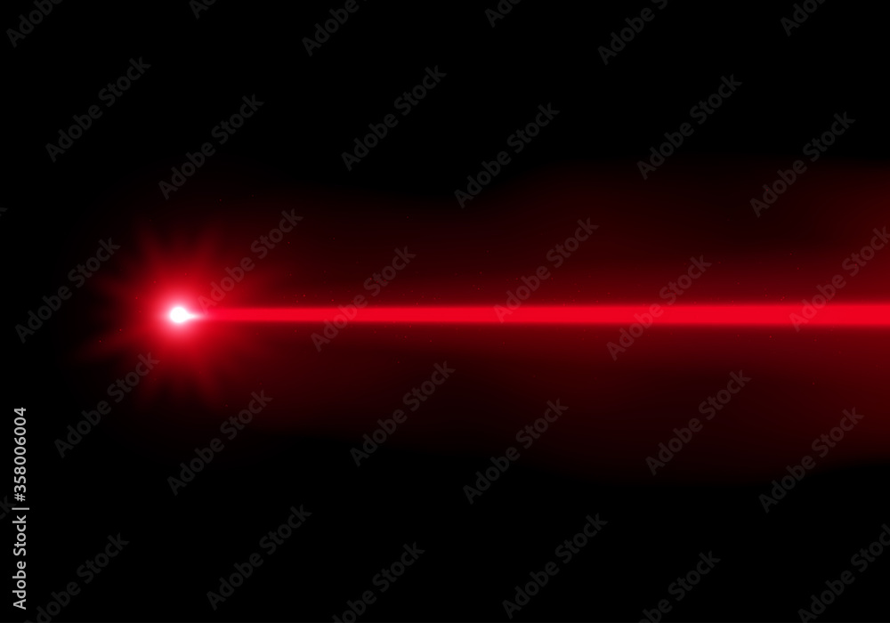 Red laser beam ray on transparent background. Realistic vector ...