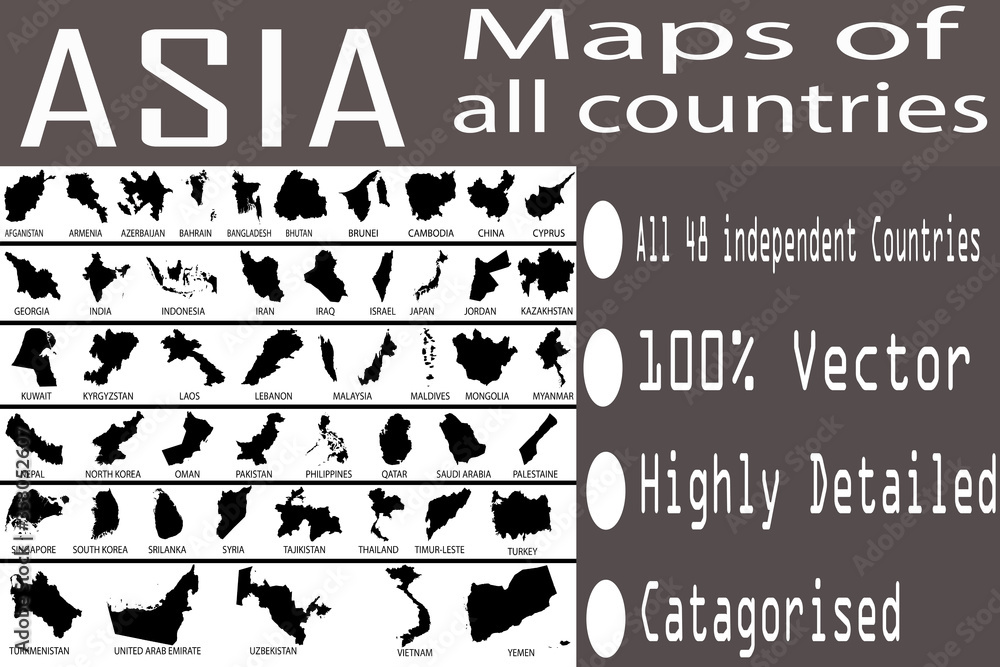 Map of All Asian Countries Stock Vector | Adobe Stock