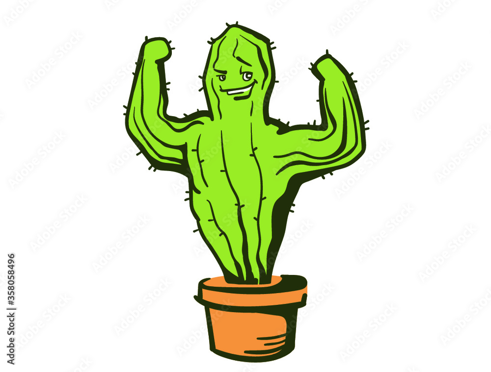 Cactus show muscle biceps. Vector color Printable cartoon illustration ...