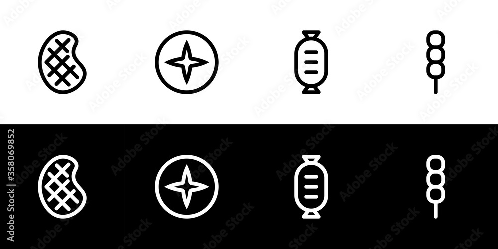Meat dishes icon set. Flat design icon collection isolated on black and ...