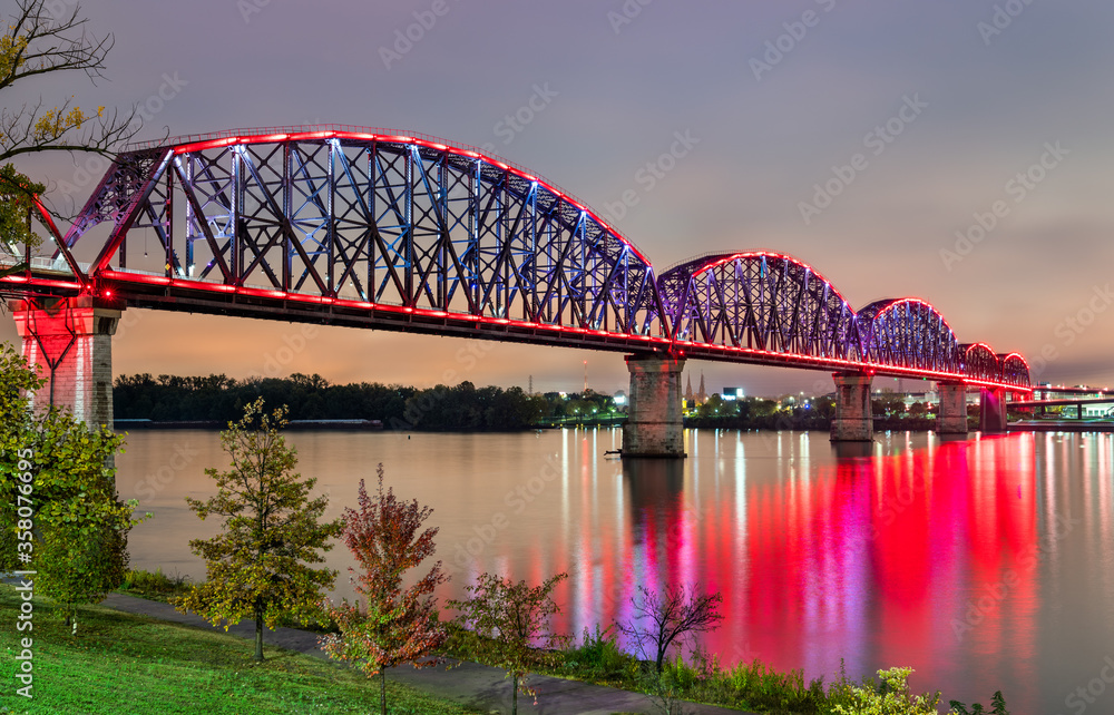 Big Four Bridge across Ohio River between Louisville, Kentucky and ...