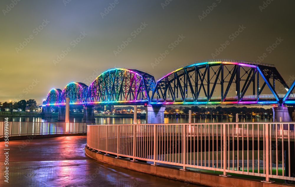 Big Four Bridge across Ohio River between Louisville, Kentucky and ...