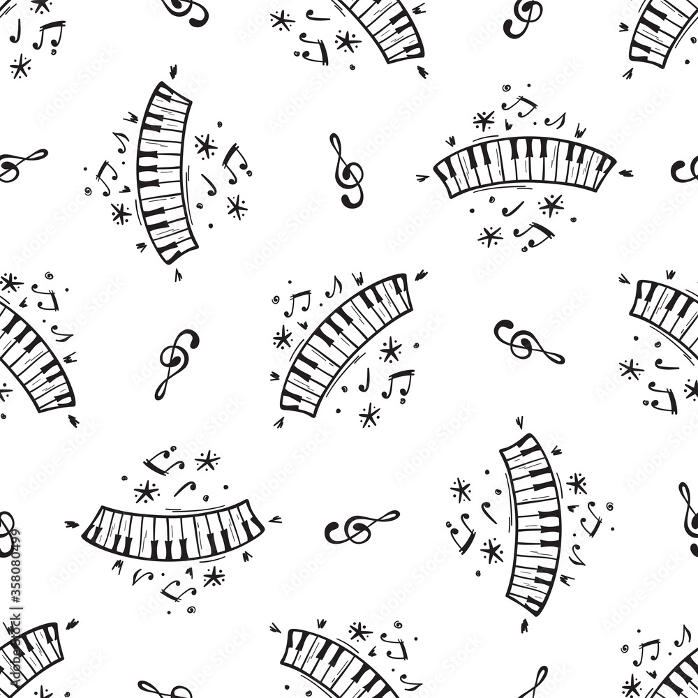 Vector de Stock Music Seamless Pattern. Cartoon Hand Drawn Doodle Piano ...