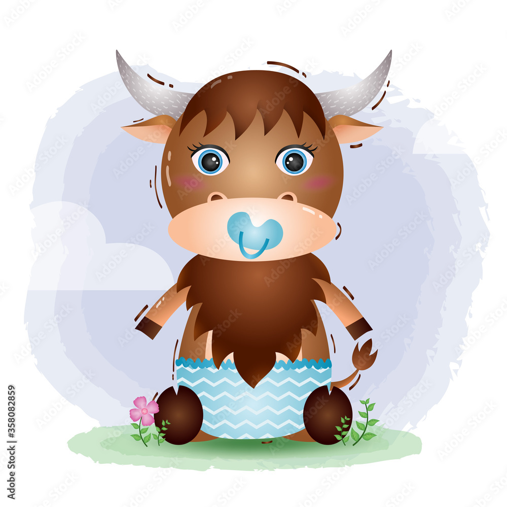 cute yak baby boy in the children's style. cute cartoon yak baby boy ...