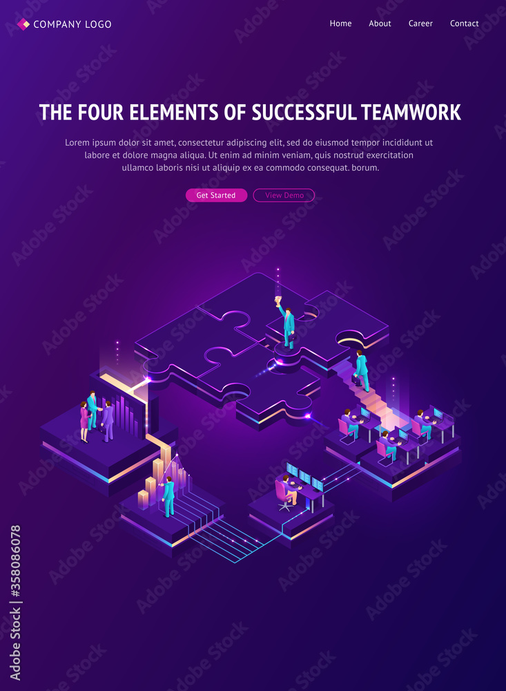 Four elements of successful teamwork banner. Vector infographic of ...