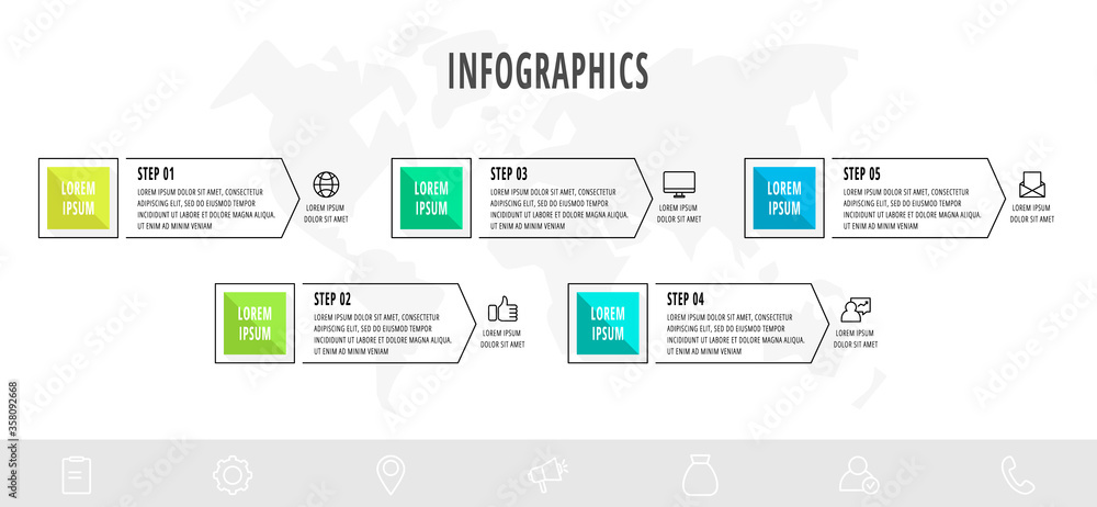 Vector infographics design template with arrows. Five steps. Modern line concept can be used for ...