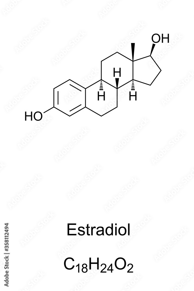 Estradiol. Structural formula. Oestradiol is an estrogen steroid ...