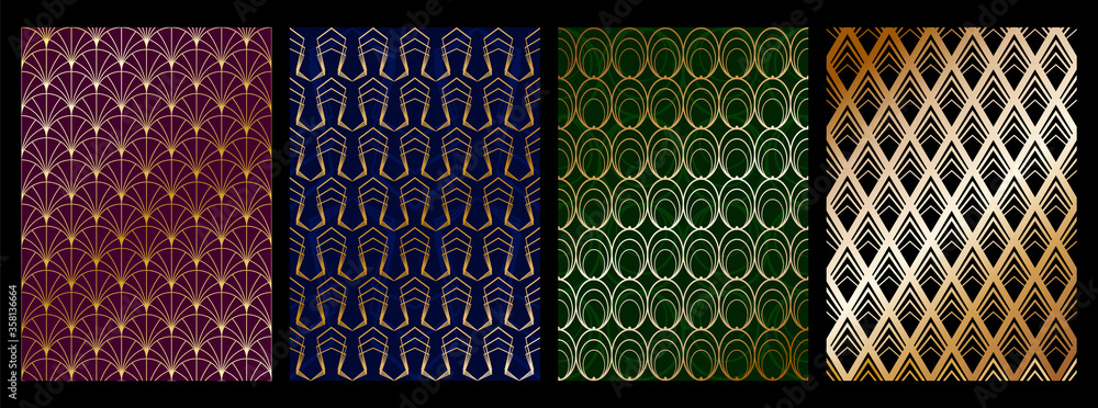 Art Deco Pattern Set 1920s Style Repeated Background, Metal Gradients Ornaments Stock Vector ...