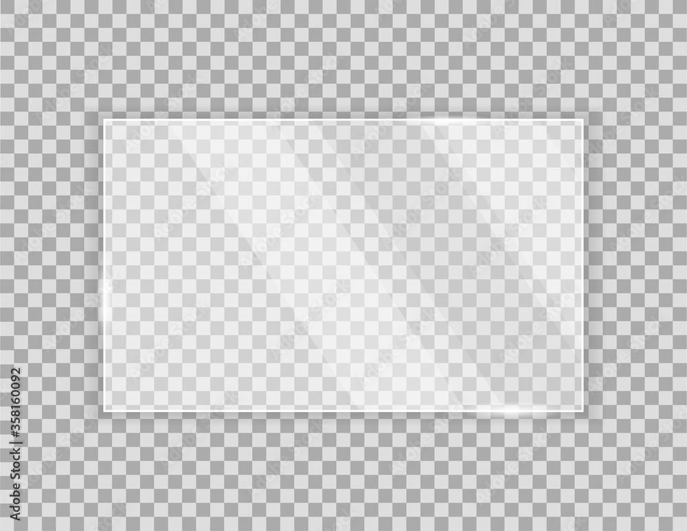 Rectangular sheet of clear glass on a transparent background with shine ...