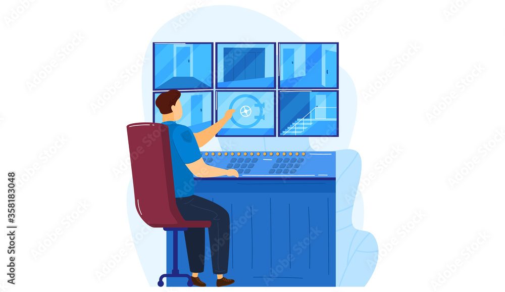 Security surveillance center video camera concept room, policeman ...