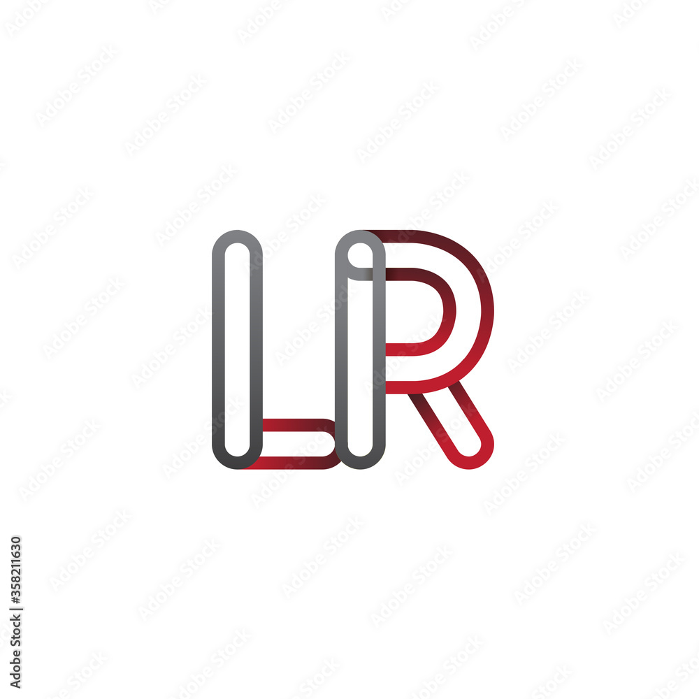 initial logo letter LR, linked outline red and grey colored, rounded ...